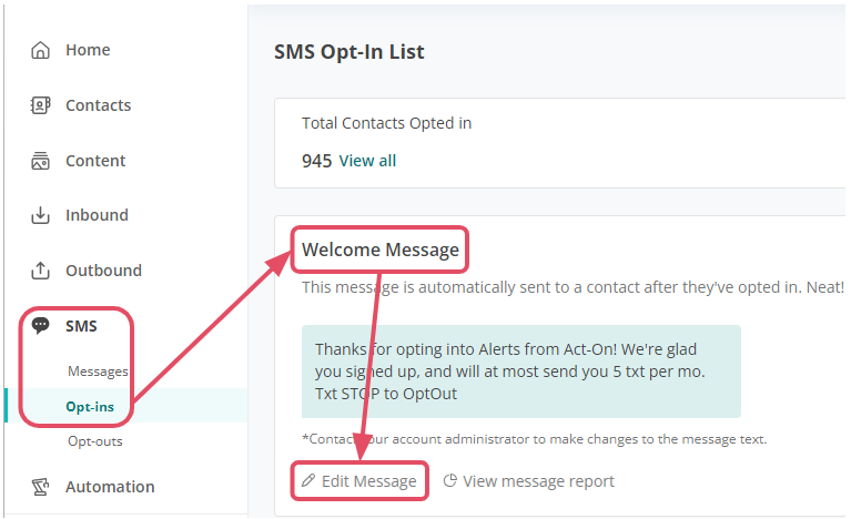 Use Case: Sending a Welcome SMS Message – Act-On Connect Home