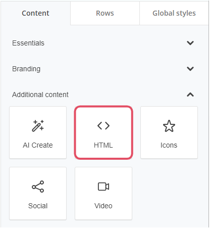 HTML Content Block (Email & Landing Page Composer) – Act-On Connect Home