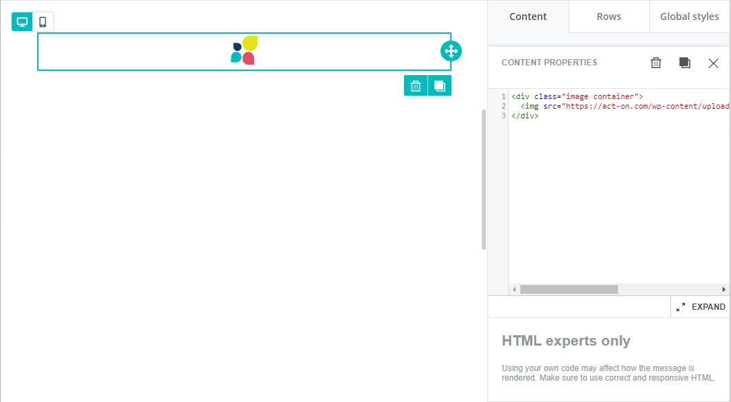 HTML Content Block – Act-On Connect Home