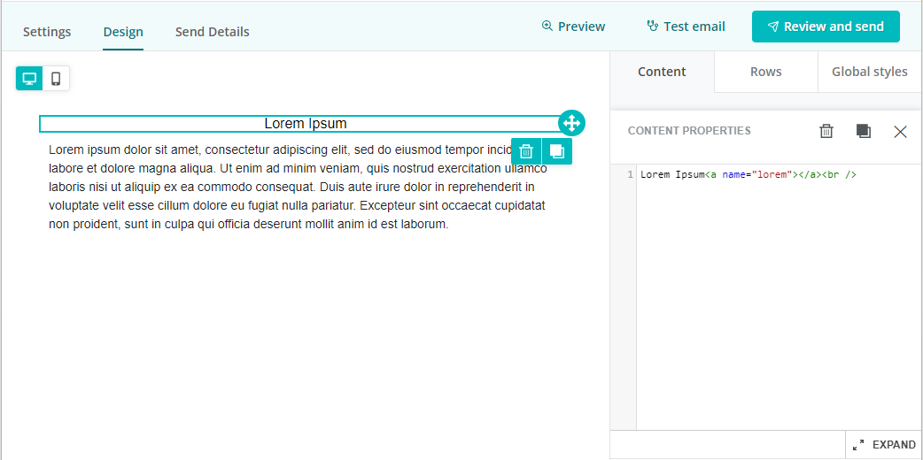 Anchor Links (Email Composer) – Act-On Connect Home