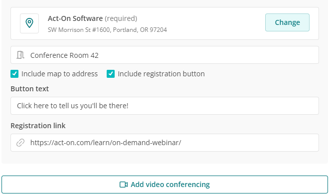 Event Content Block (Email & Landing Page Composer) – Act-On Connect Home