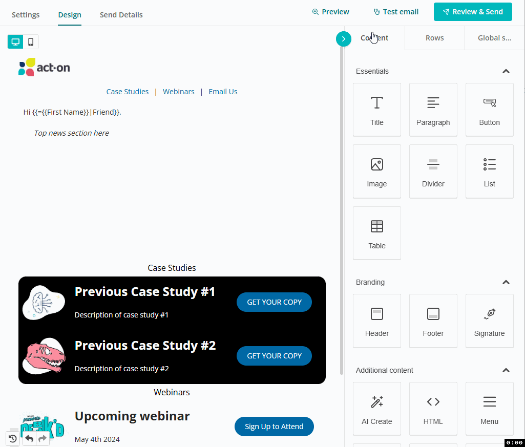 Menu Content Block – Act-On Connect Home