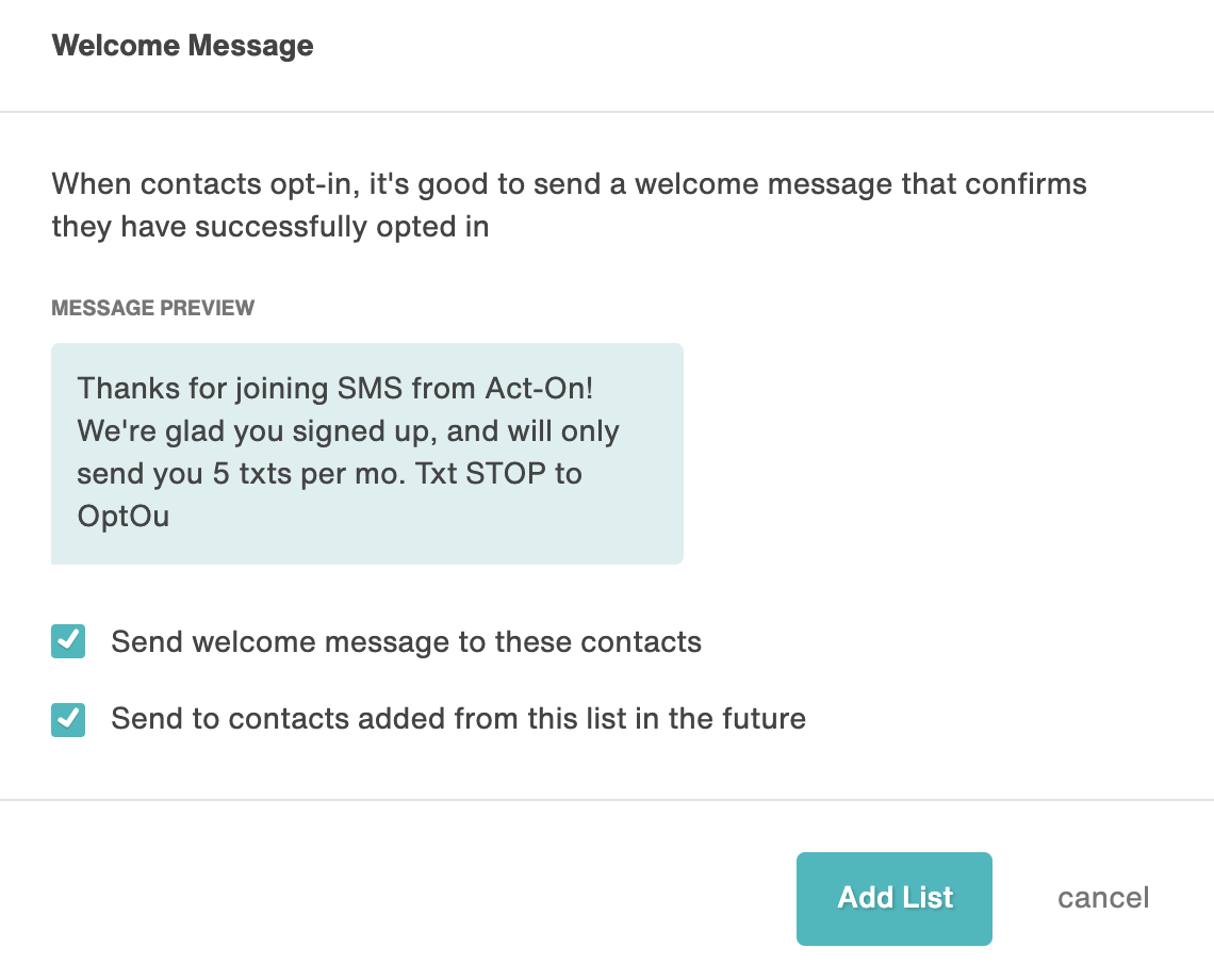 Add SMS Opt-Ins from a Marketing List or External Data Source – Act-On ...